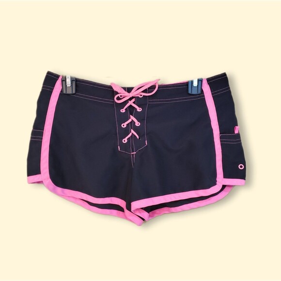 No Boundaries | Swim | Y2k Grunge Emo Black Pink Lace Up Board Shorts ...